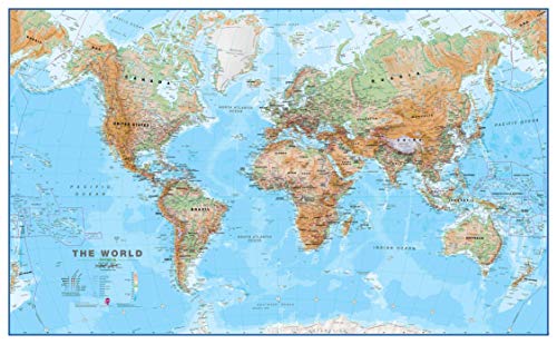 Maps International Huge Physical World Wall Map - Laminated - 46 x 75